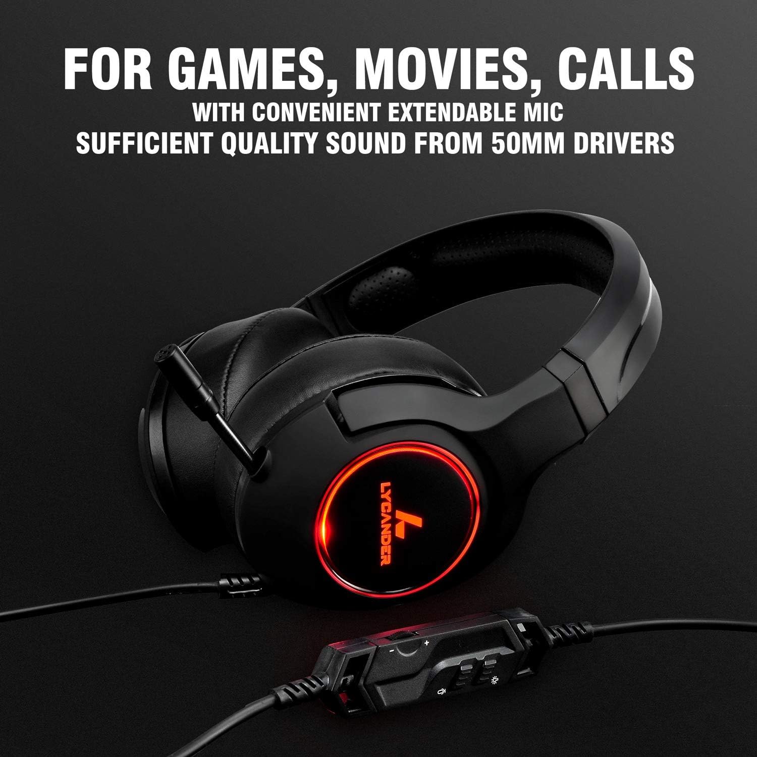 LYCANDER Gaming Headset with Microphone LED Light, 3.5mm input – for PC ...