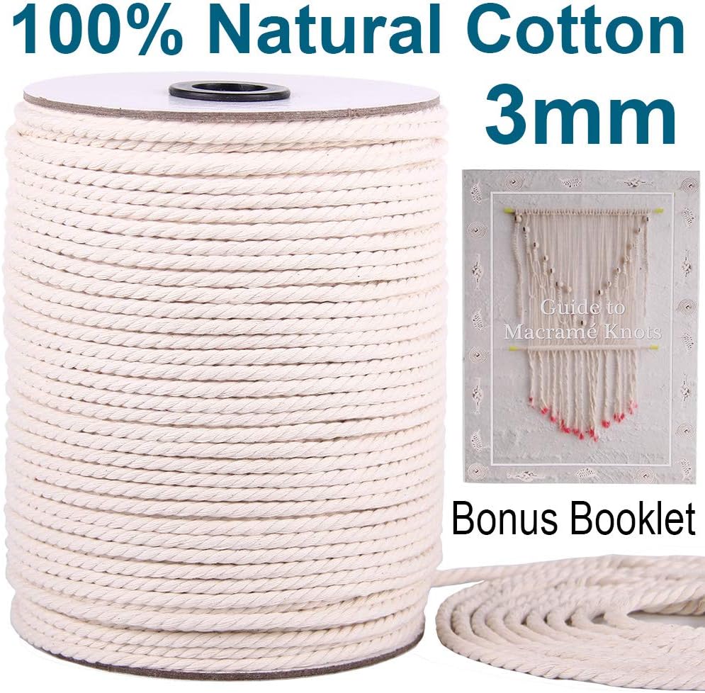XKDOUS Macrame Cord 3mm x 220Yards, Natural Cotton Macrame Rope, Cotton ...