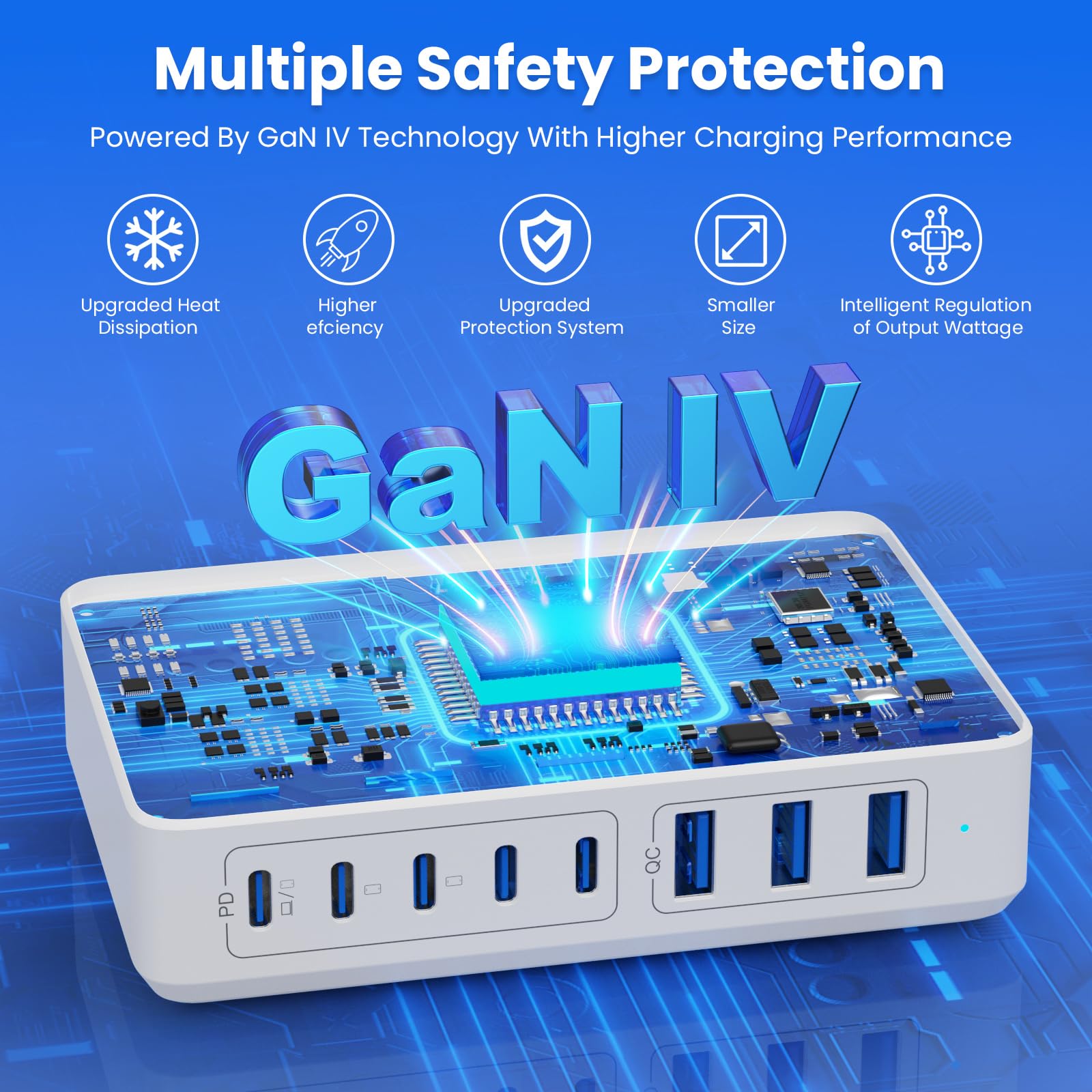 USB C Charger 300W USB C Charger Block 8-Ports GaN IV Fast Charging Station,PD 100W Laptop ...