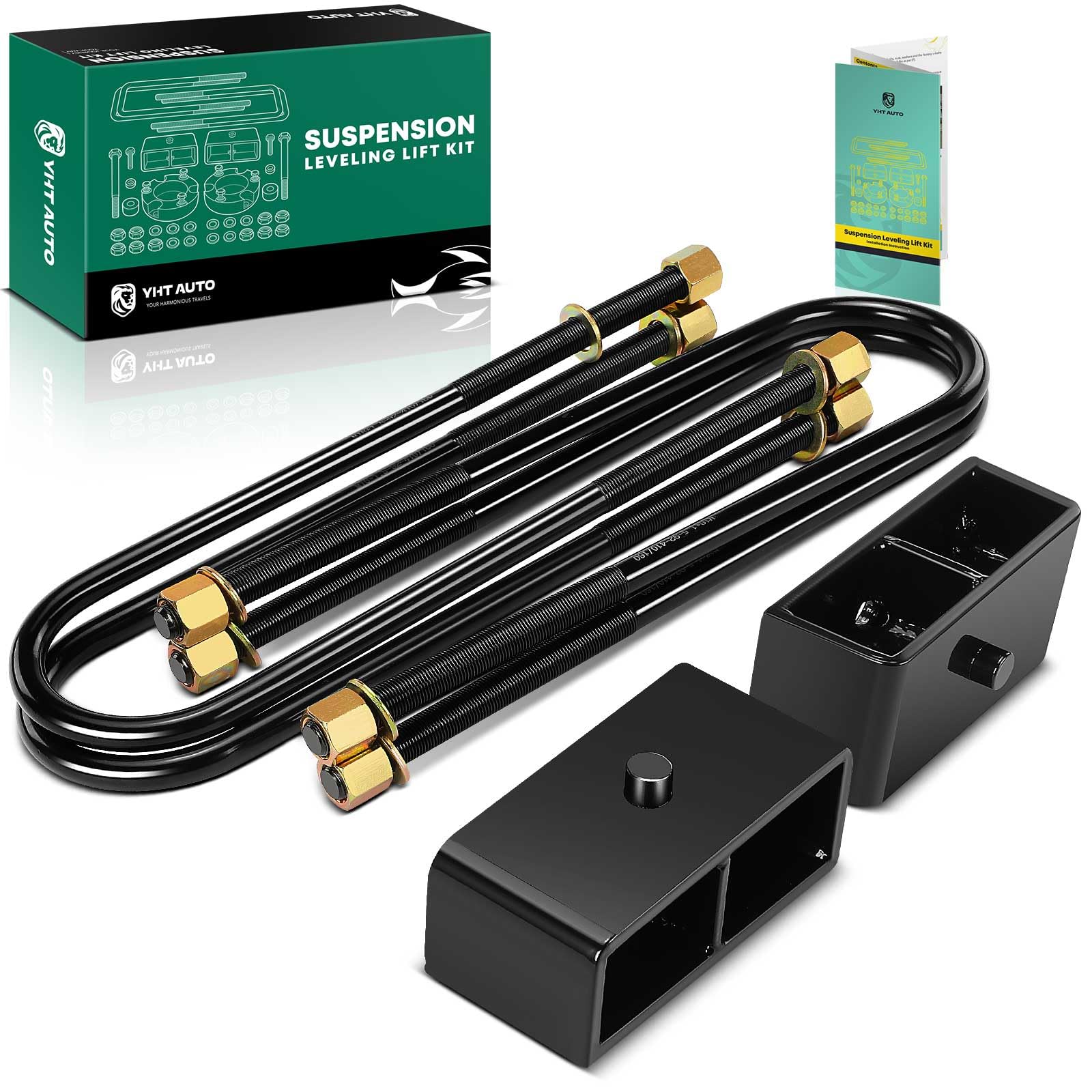 YHTAUTO 2 inch Rear Leveling Lift Kit, Blocks & U-Bolts w/Hardware Kit ...