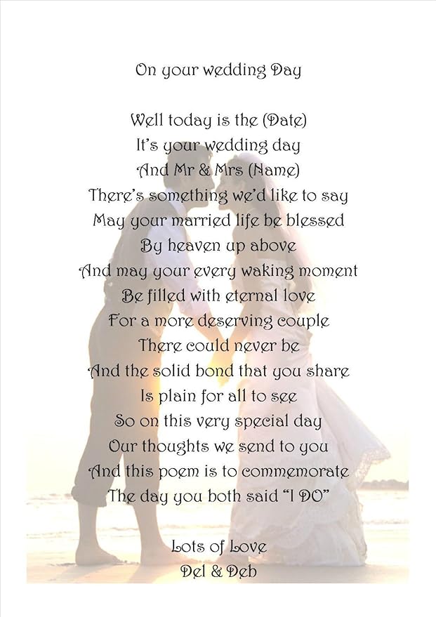 Personalised Bride and Groom Keepsake poem A5 (card or laminated ...