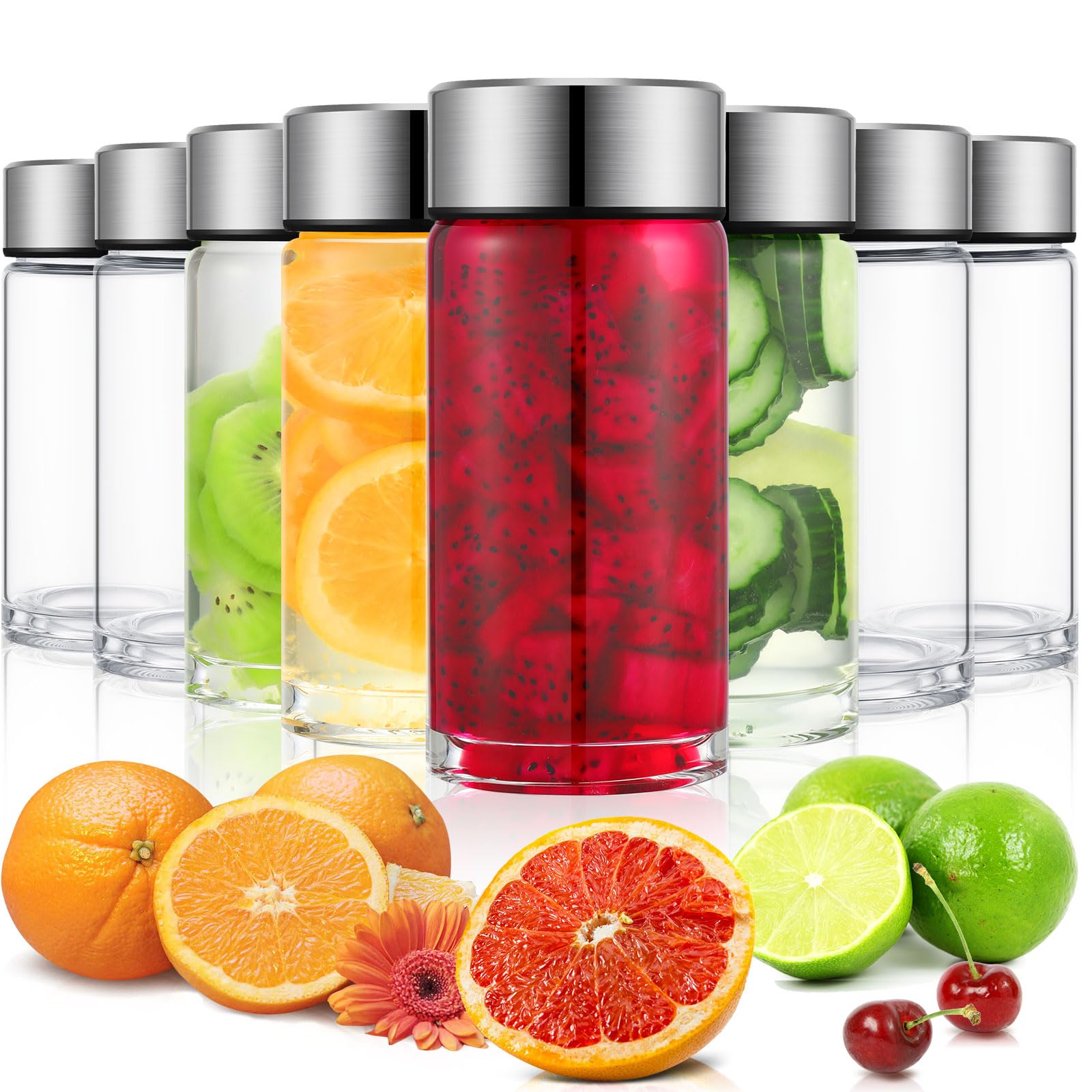 8 Pcs Wide Mouth Glass Water Bottles Reusable Glass Bottles With Lids