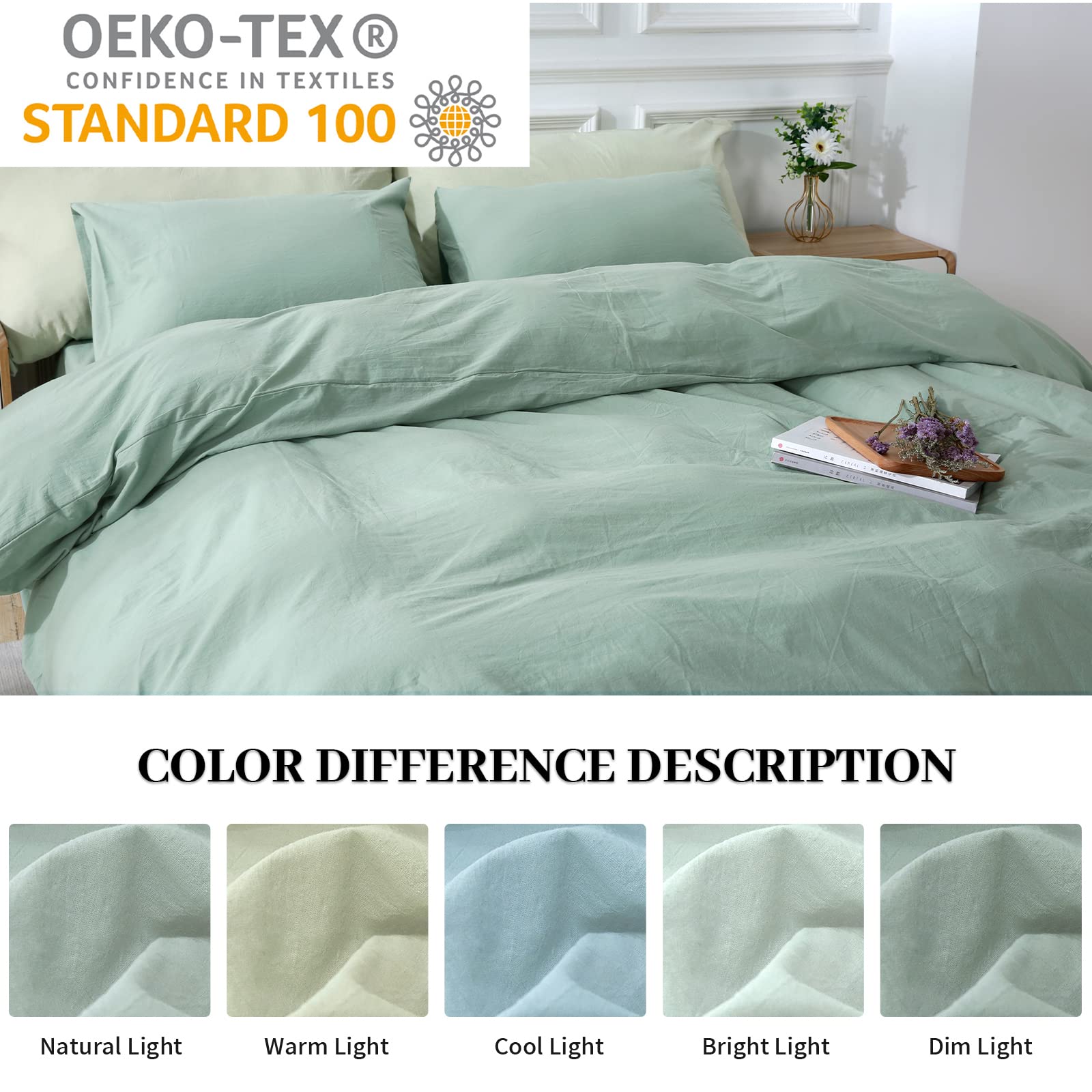 NEXHOME PRO Duvet Cover Set Queen Size Linen Look Textured Organic ...