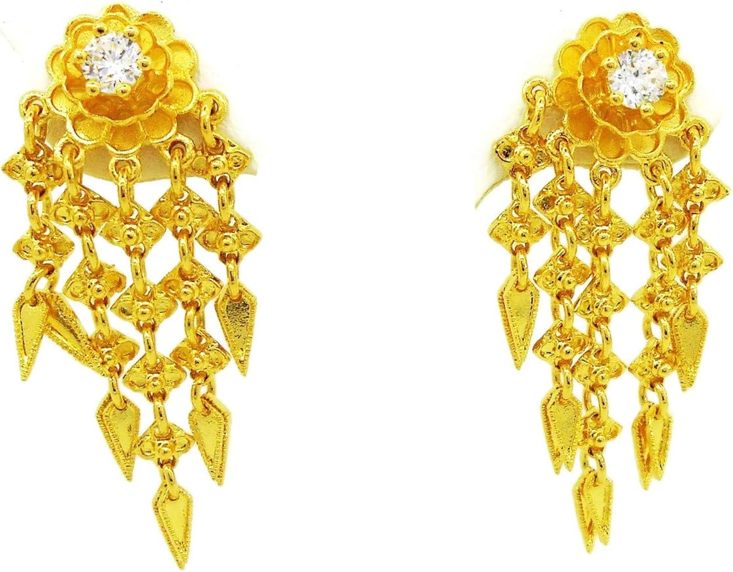 Amazon.com: Luxurious CZ Dangle Earrings 23k 24k Thai Baht Yellow Gold ...