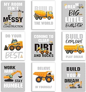 Amazon.com: Set of 9 Construction Trucks Inspirational Quote Art Print ...