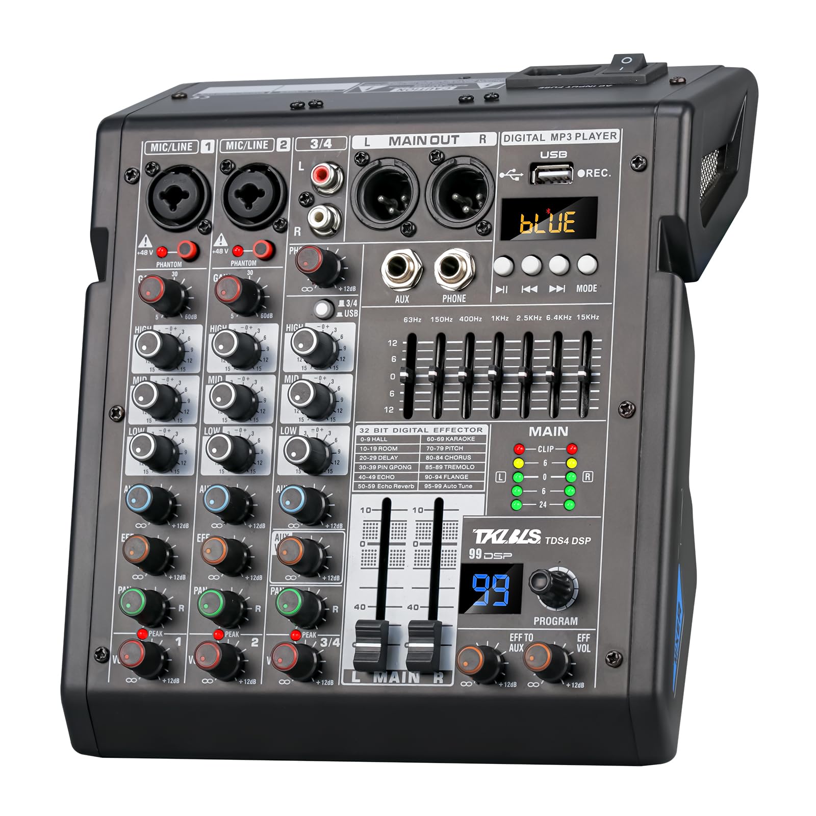 TKLBLS Audio Mixer, 4 Channel Sound Board Mixing Console with 99-Bit ...