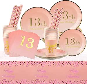 13th Birthday Decorations Party Supplies Set - Includes Plates, Cups ...