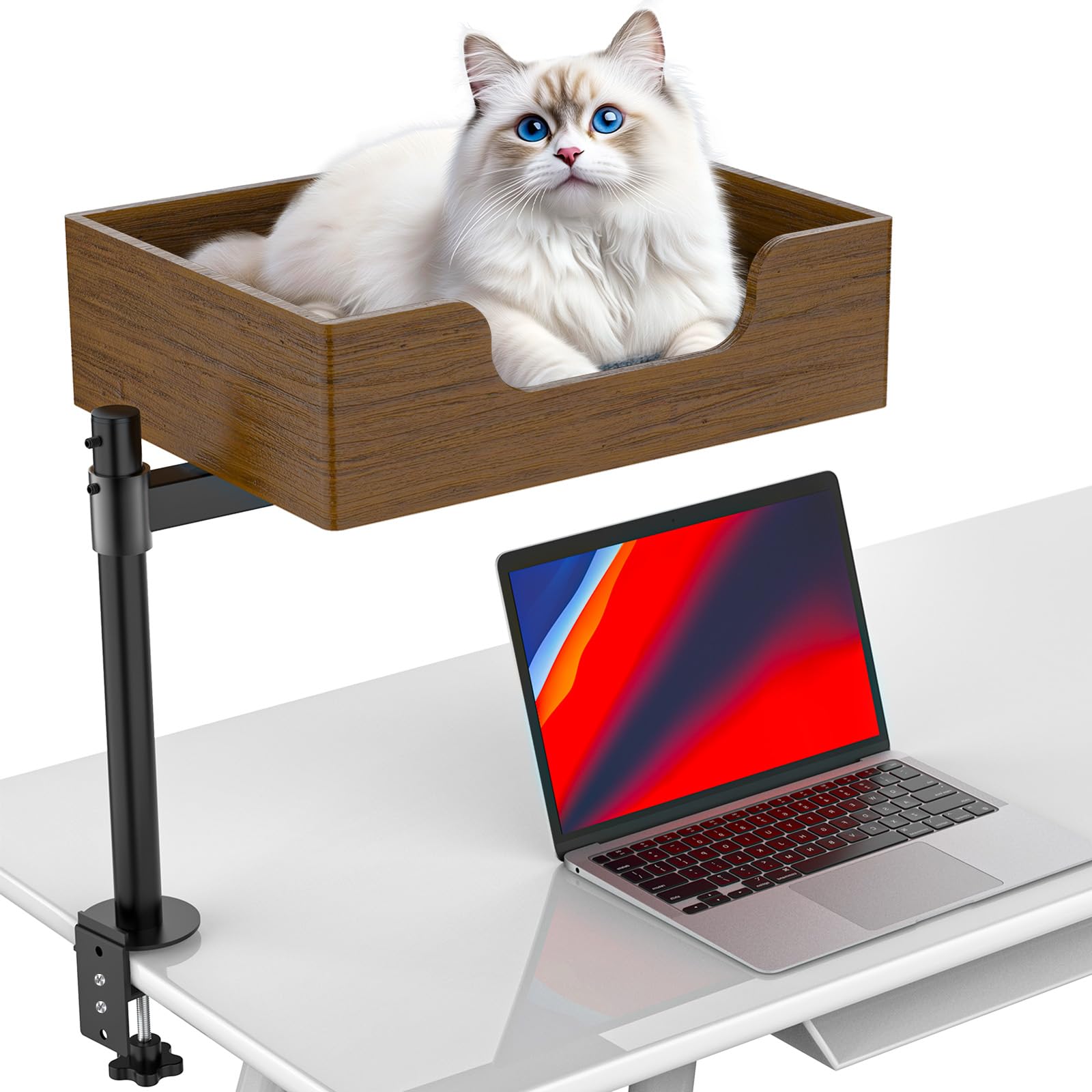Cat Desk Bed, Cat Bed for Desk with Soft Cat Mat & Sturdy Steel Frame ...