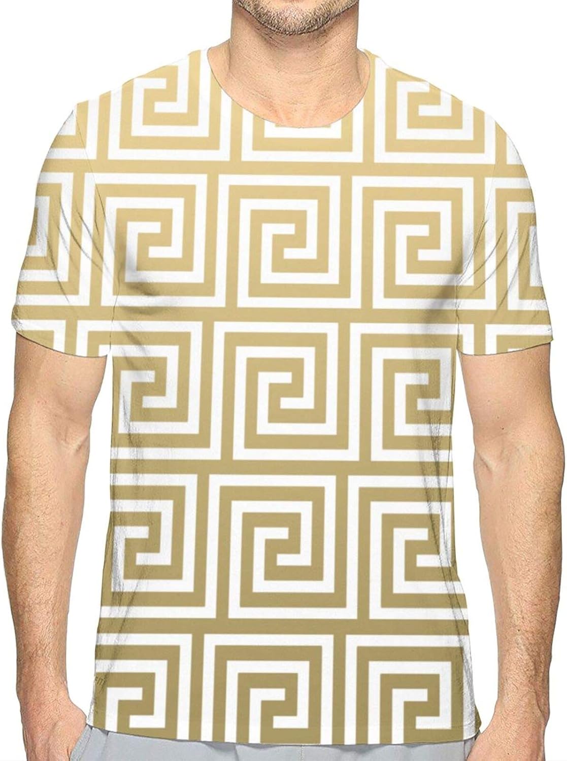 Elegant Gold and White Greek Key Pattern Men's Short Sleeve T-Shirt Men ...