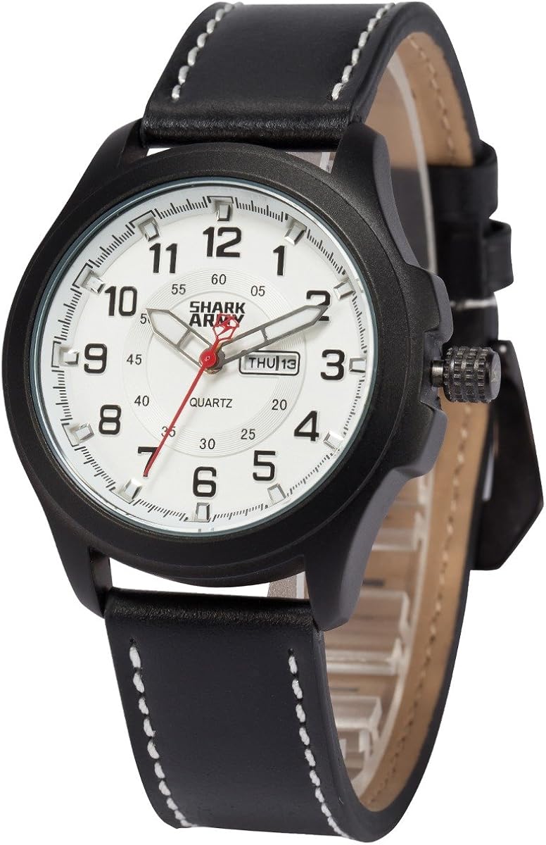 SHARK ARMY Mens SAW121 Military Design Date Display Leather Band Quartz ...