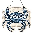Amazon.com: MOTERMATE Rustic Navy Blue Crab Welcome Sign Decor ...