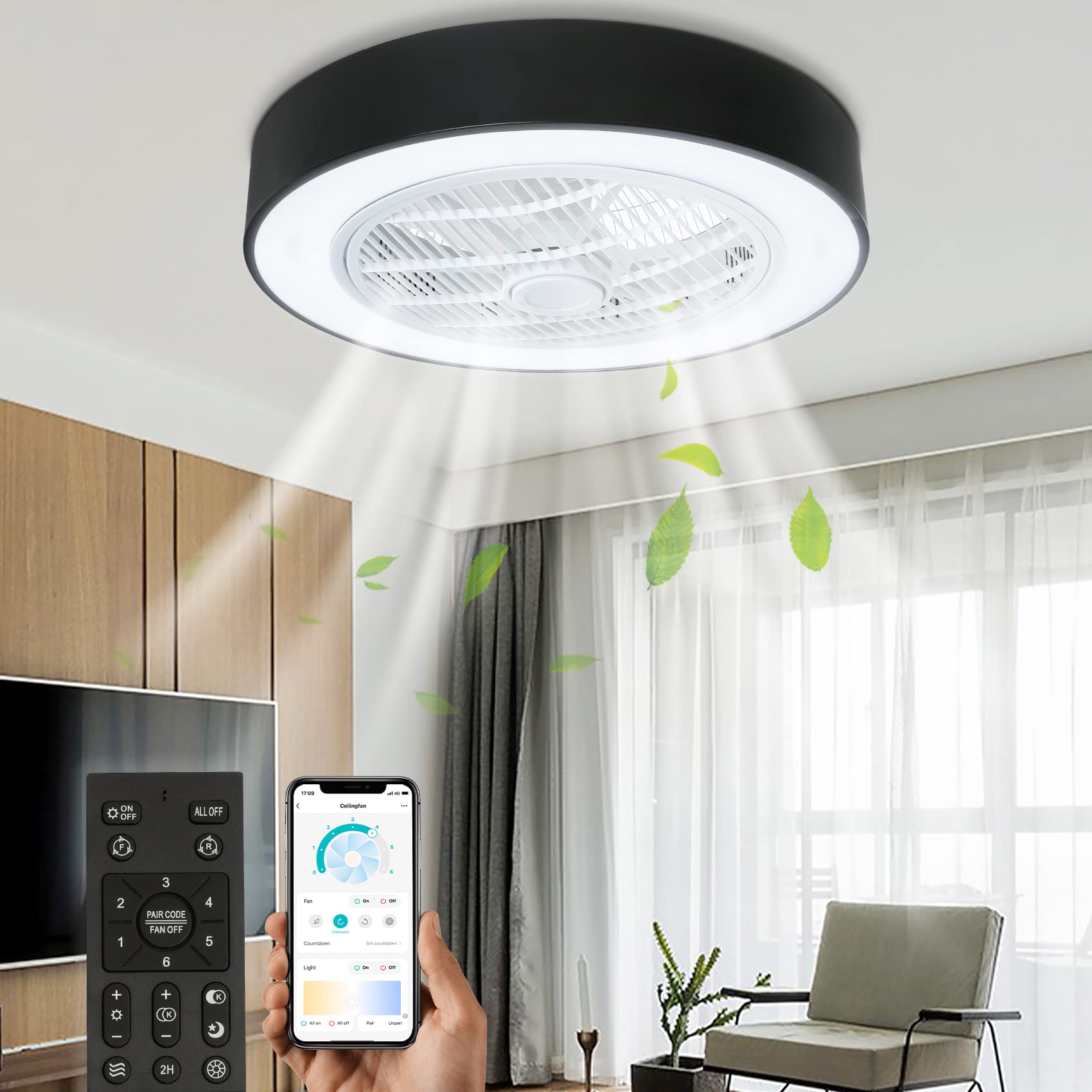 Mua TCFUNDY Ceiling Fan with Light, 22" Enclosed Low Profile Ceiling ...