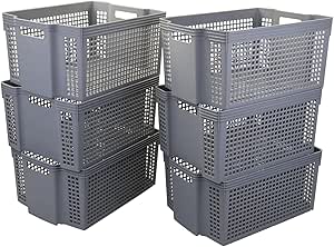 Amazon.com: Rinboat 6-Pack 17 L Plastic Stacking Storage Baskets, Grey ...