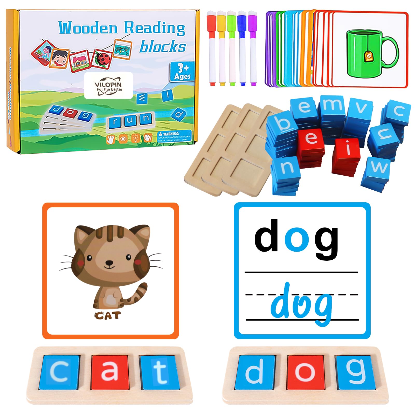Mua VILOPIN Wooden Short Vowel Reading Letters Sorting CVC Spelling ...