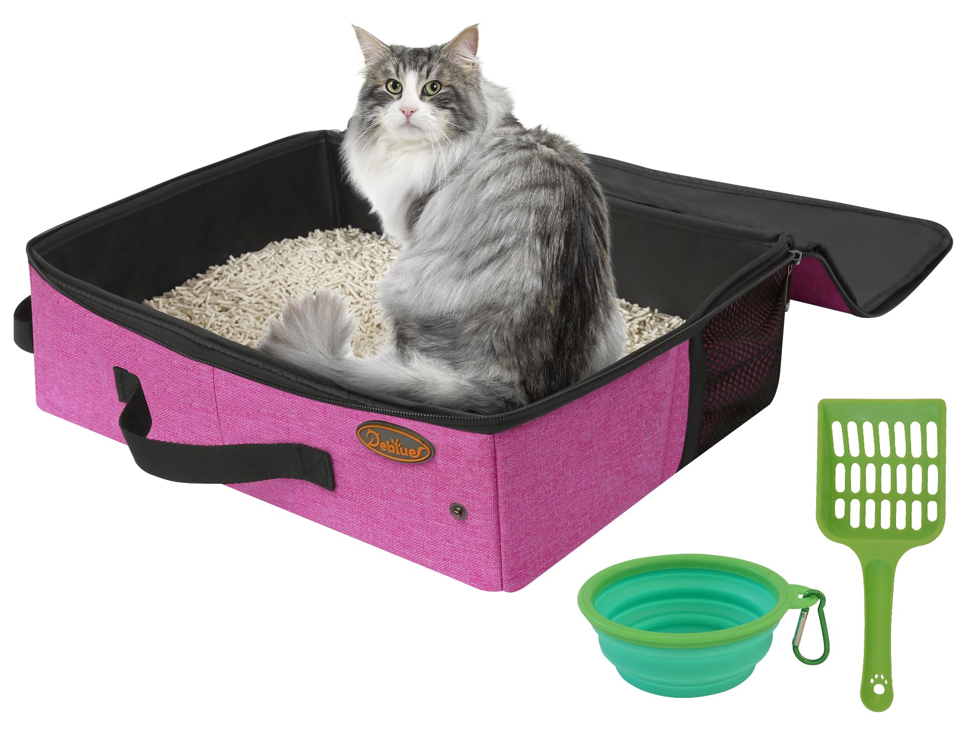 Deblue Portable Cat Travel Litter Box in Car, Collapsible Cat Litter ...