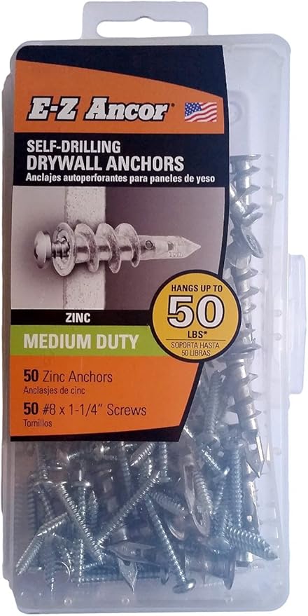 E-Z Ancor kit, 50 Zinc Self Drilling Drywall Anchors with 50 Phillip ...