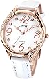 COMTEX Ladies Watches White Face Leather Rose Gold Tone White Leather ...