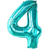 Amazon.com: Big, Light Blue Number 4 Balloon - 40 Inch | 4 Balloon Blue ...