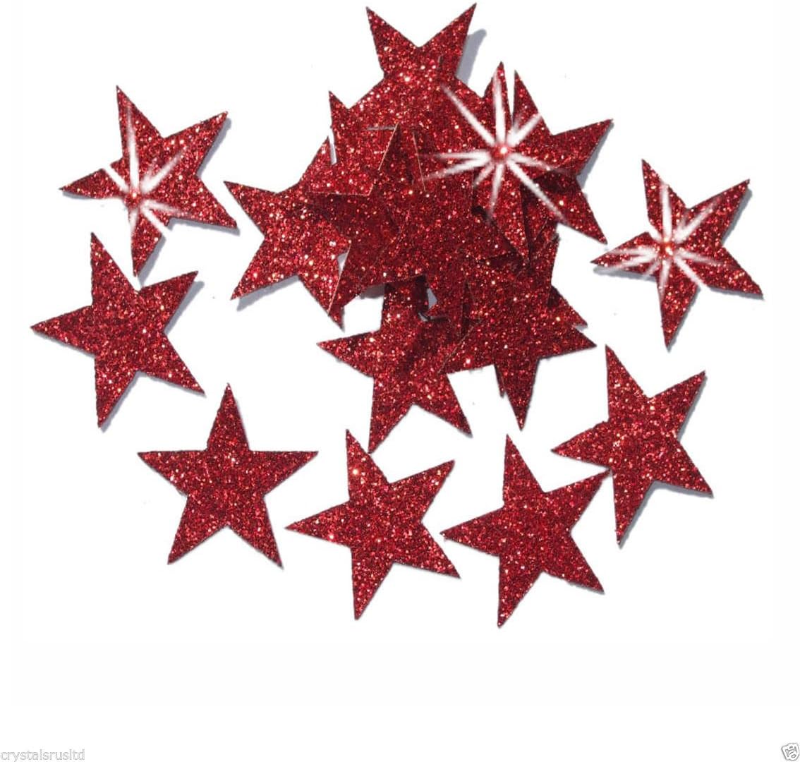 CrystalsRus 48 Red 25mm Self Adhesive Glitter Star Sticker card making ...