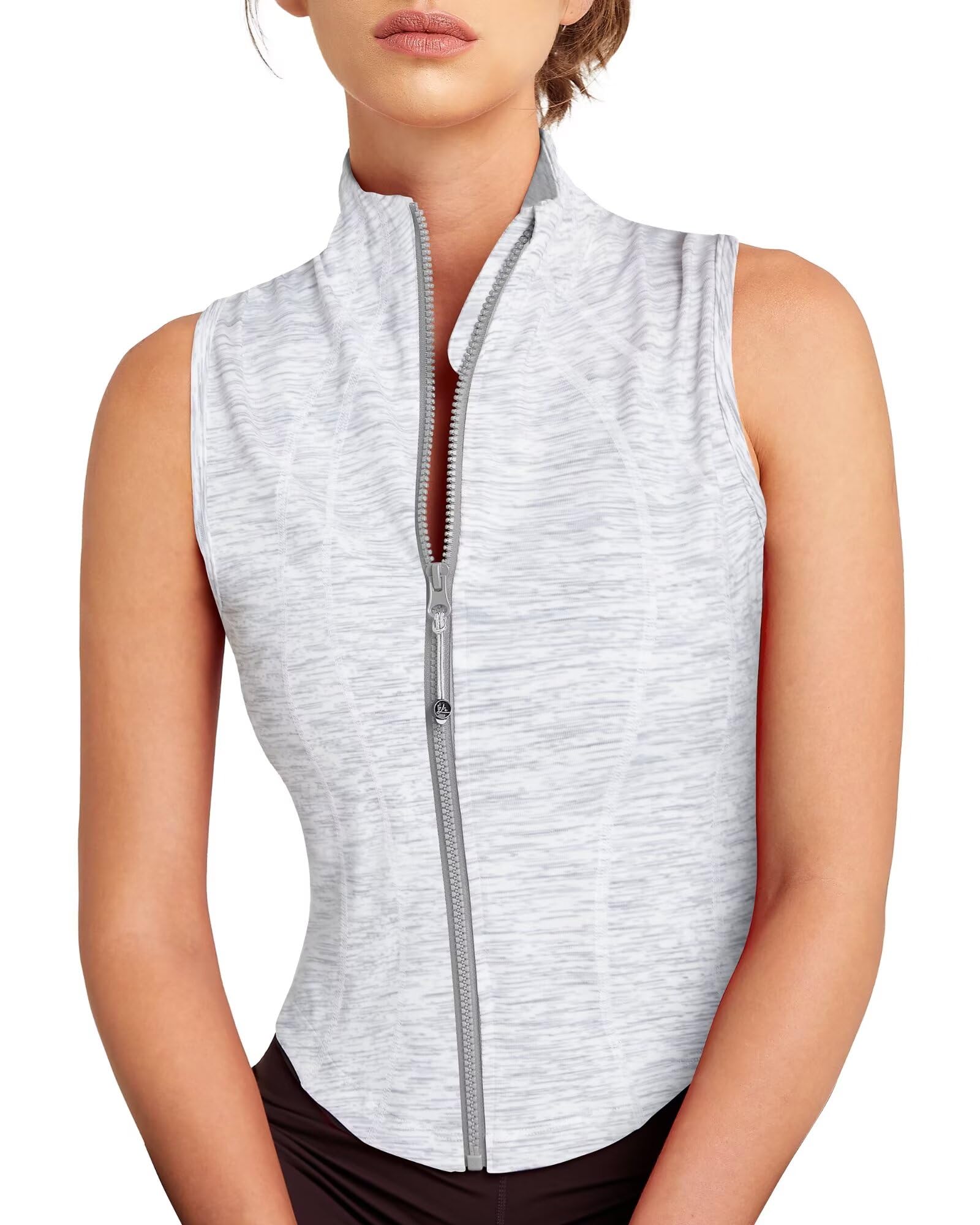 QUEENIEKE Women's Sleeveless Crop Shirts Summer Workout Zip Up Tank ...