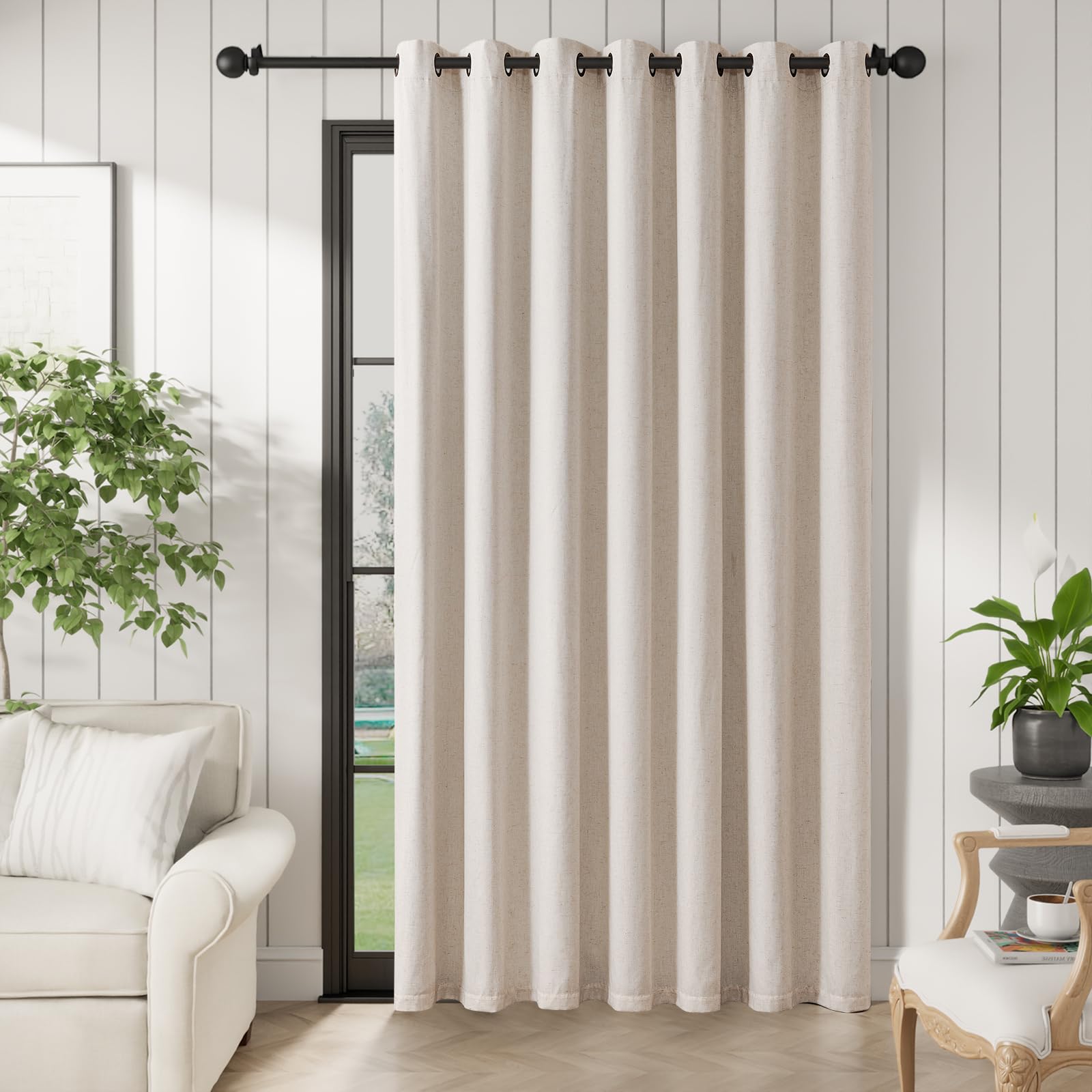 jinchan Linen Blackout Curtain - 100 Inch Extra Wide, Sliding Glass ...