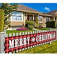 Amazon.com: Large Merry Christmas Banner, Red Buffalo Plaid Yard ...