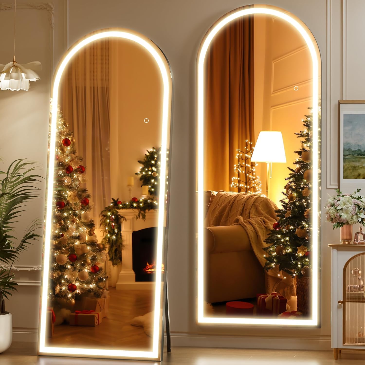 71" x 26" Arched Full Length Mirror with LED Lights, LED Floor Mirror ...