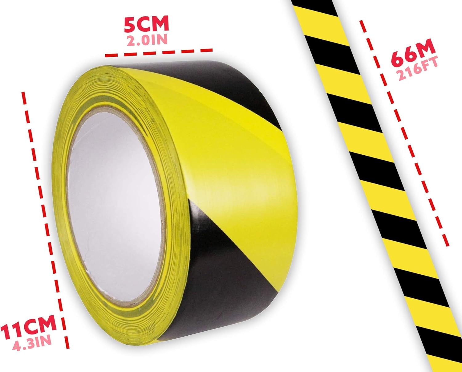 Extra Long 66m x 50mm Adhesive Hazard Warning Tape, Yellow and Black ...
