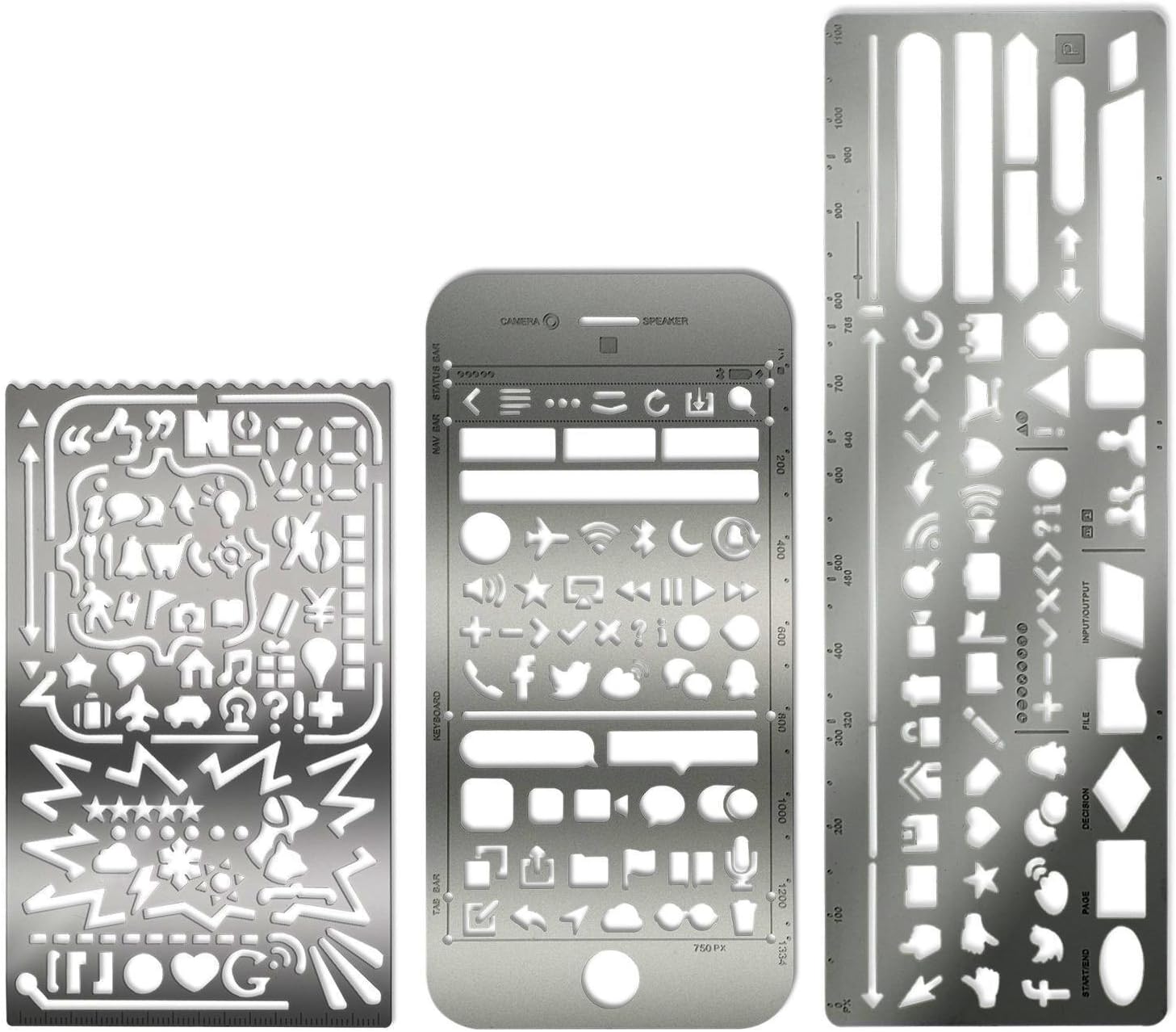 TouchLife Set of 3 Stainless Steel Portable Drawing Graffiti Web UI/IOS/Number Alphabet Template ...