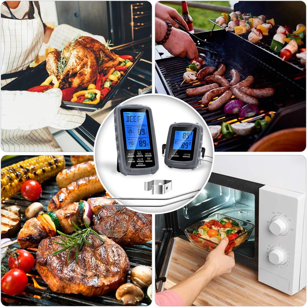 Barbecue Wireless Digital Meat Thermometer, Double Probe Cooking Food ...