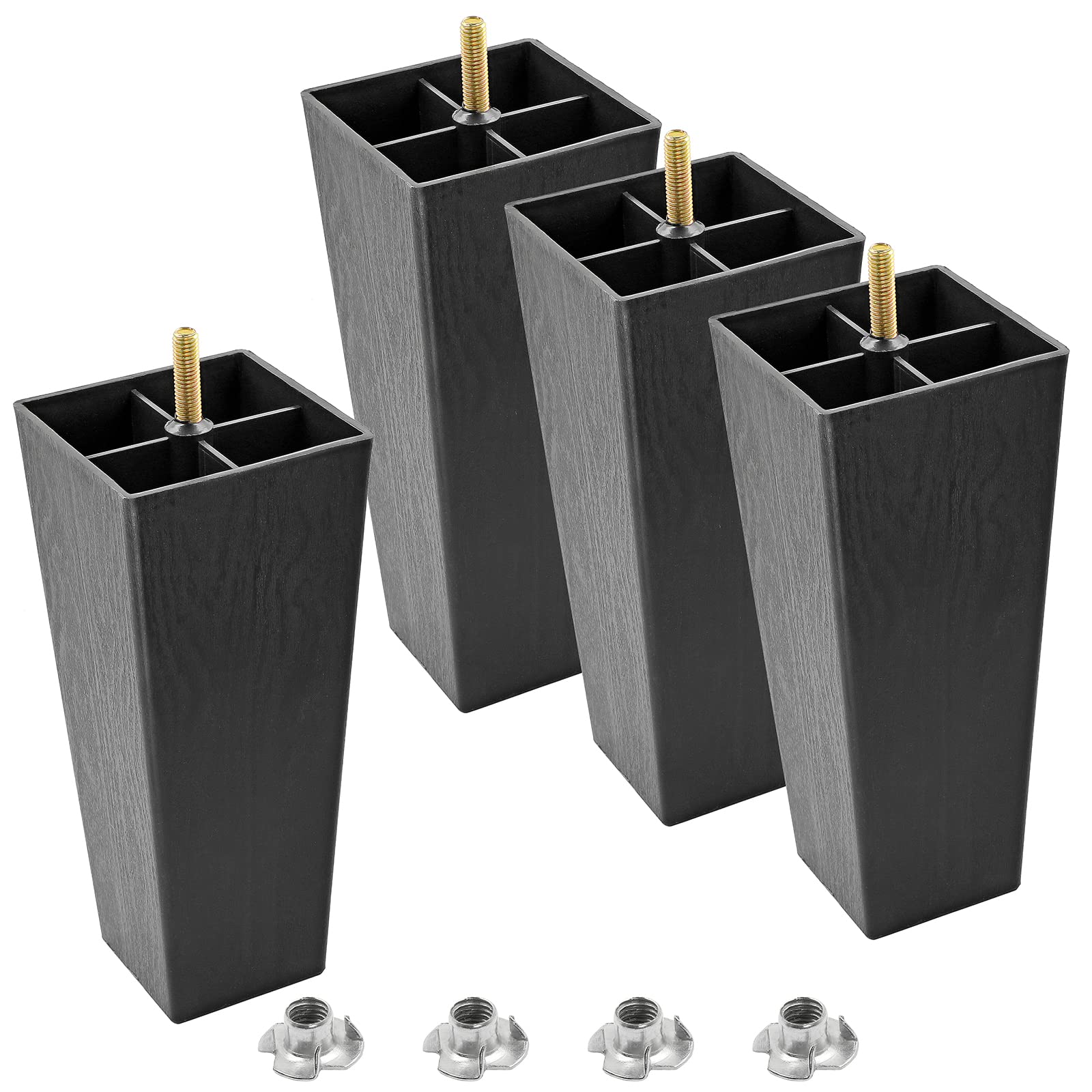 Masendelk 8 inch Plastic Furniture Legs, Square Couch Legs Black Sofa ...