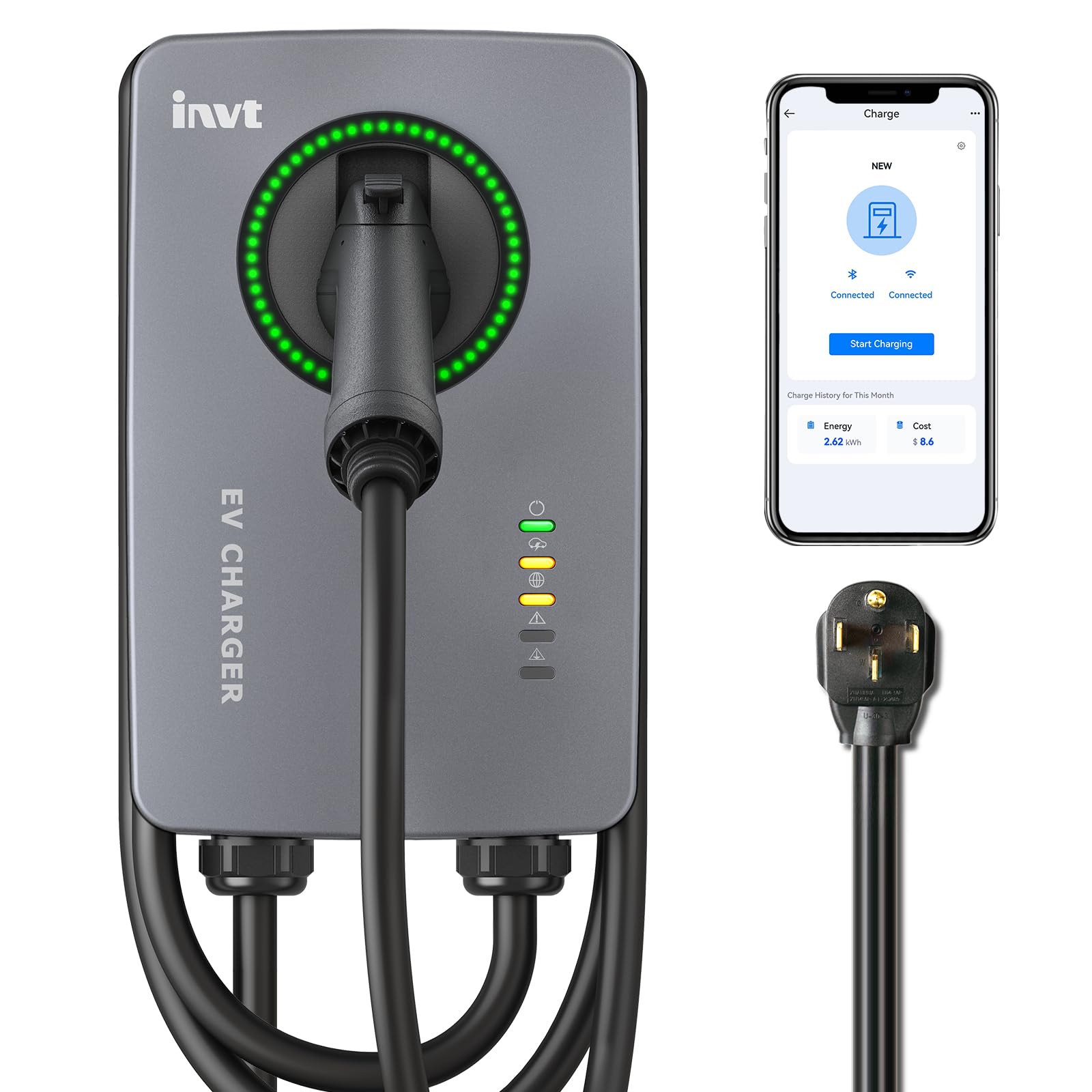 invt Level 2 EV Charger - 48 Amp EV Charger Level 2, Hardwired EVSE ...
