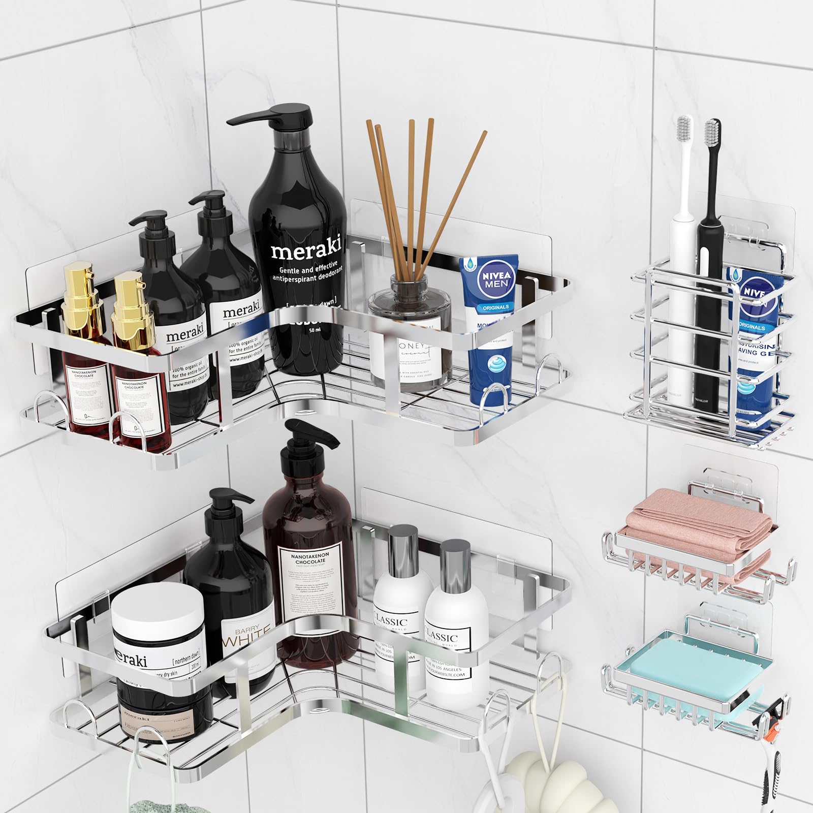 Prlsca Corner Shower Caddy - 5 Pack,Adhesive Shower Organizer with ...