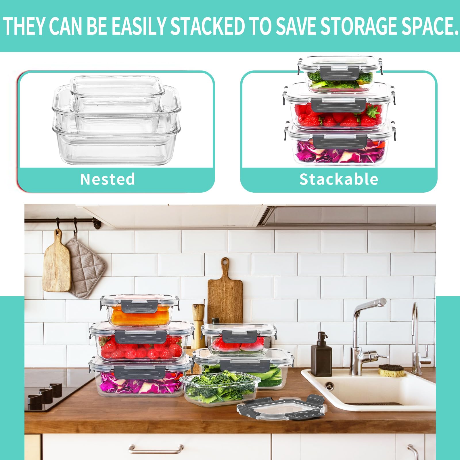 Mua 10 Pack Glass Food Storage Containers with Lids, Glass Airtight ...