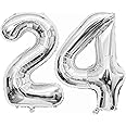 Amazon.com: Silver 24 Number Balloons, 40 Inch Giant Number 24 Balloons ...