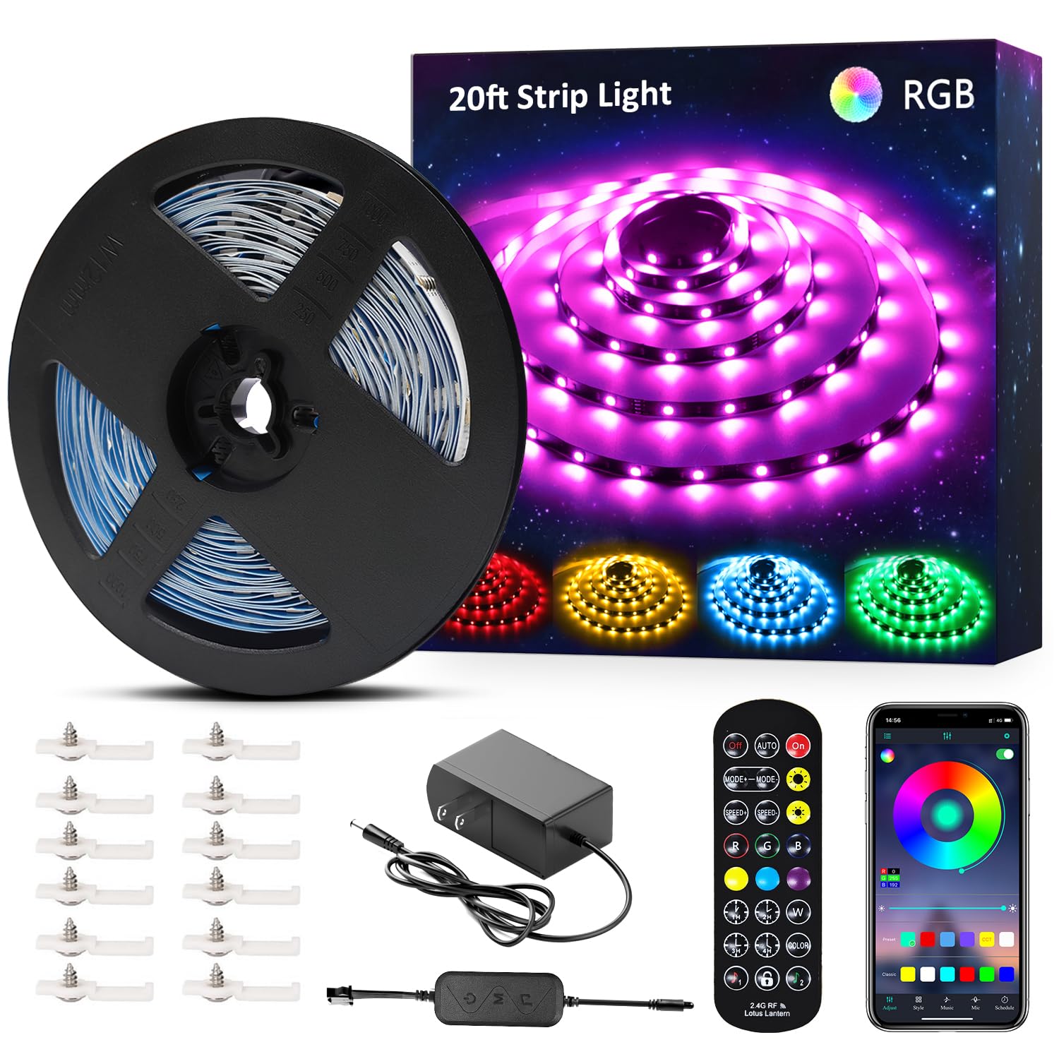 NOVOSTELLA 20ft RGB Smart LED Strip Lights Kit, Music Sync APP RGB ...