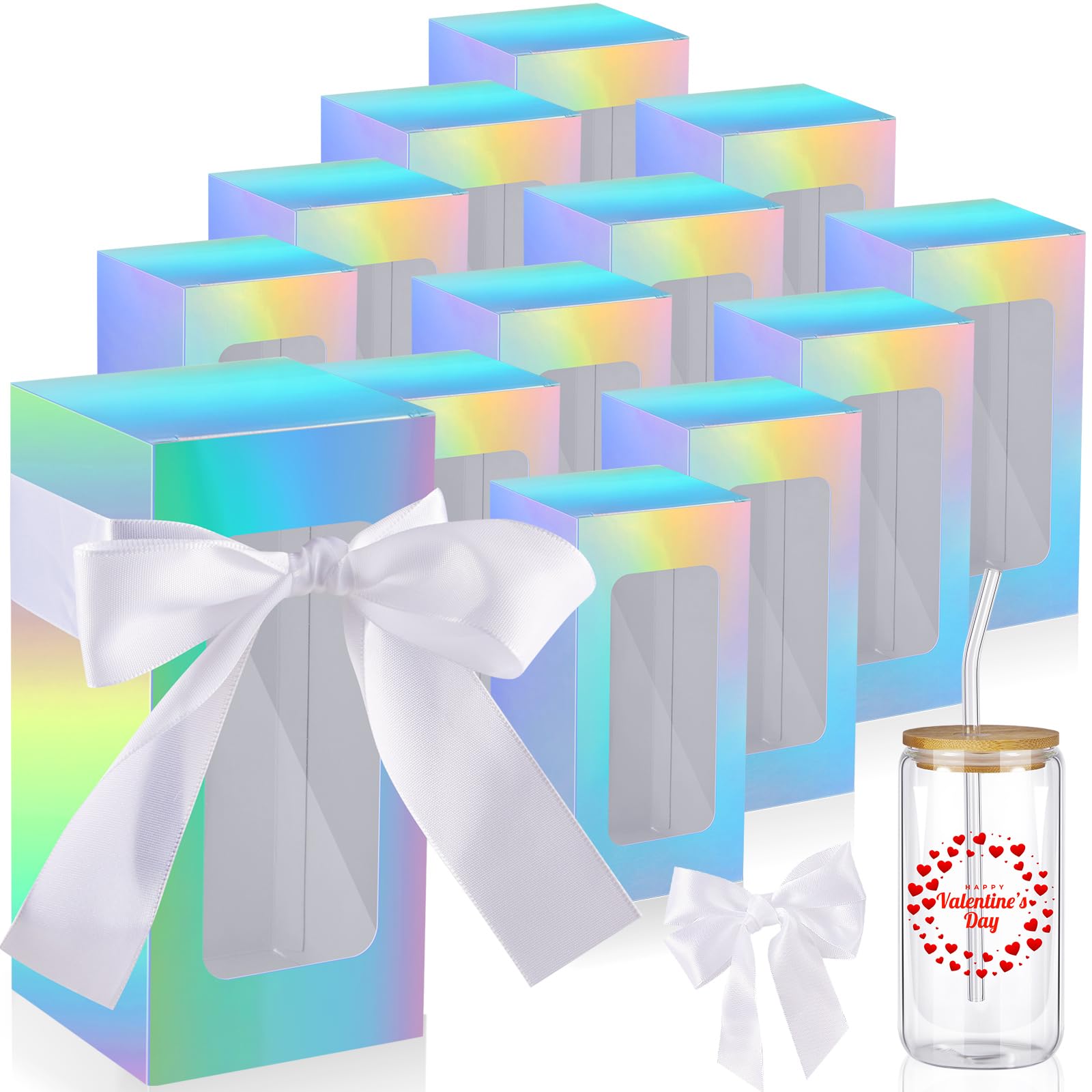 Fulmoon 36 Sublimation Glass Cup Box with Ribbon Wedding Tumbler Cup ...