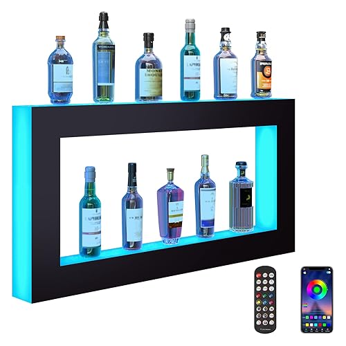 VEVOR LED Lighted Liquor Bottle Display Shelf, Square 48 Inches ...