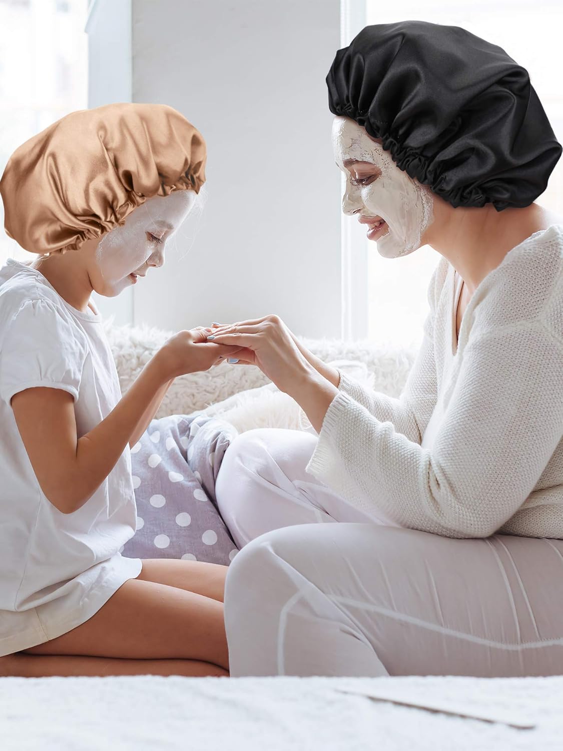 2 Pieces Extra Large Satin Sleep Bonnet Drawstring Sleep Cap Adjustable ...