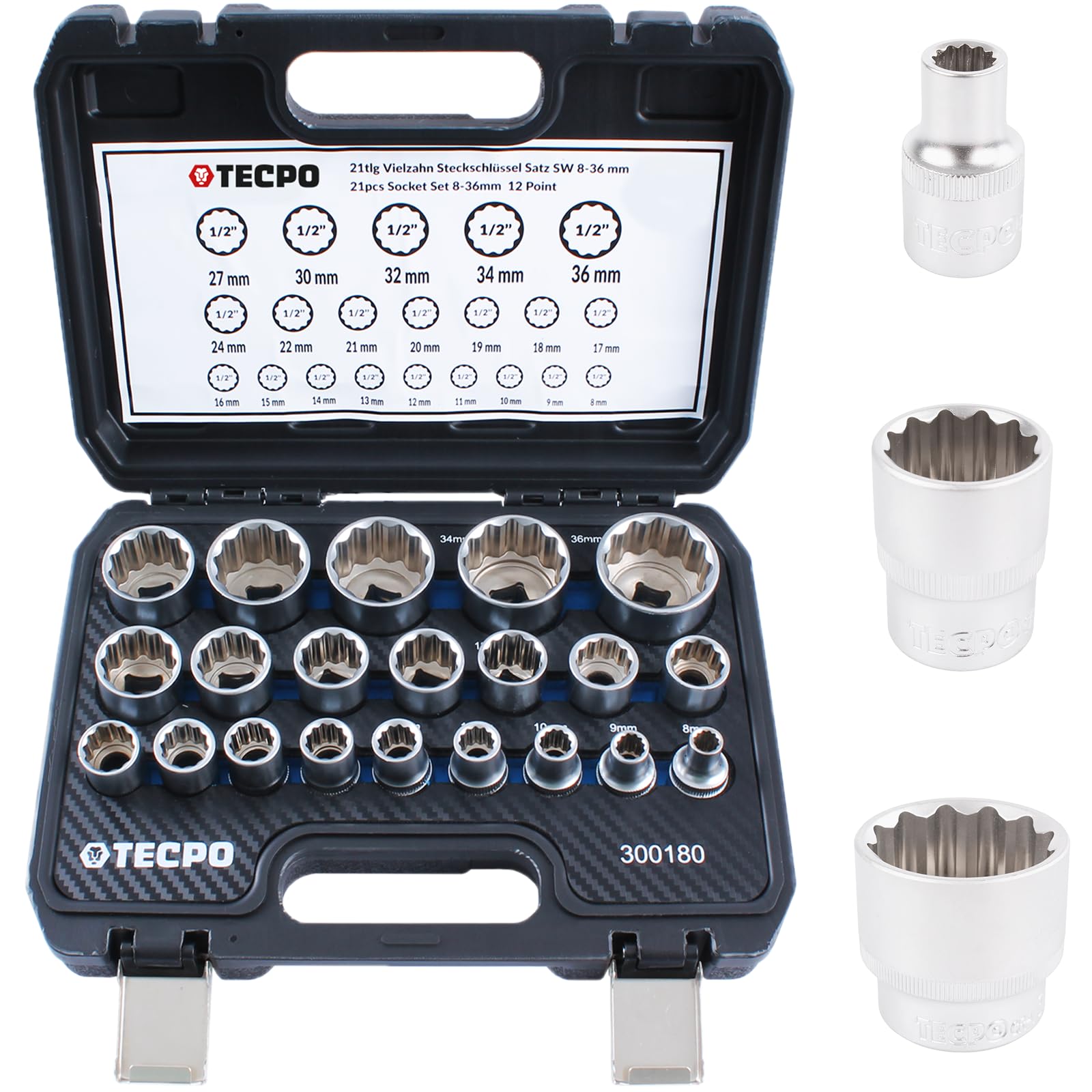 Mua TECPO Socket Spanner Set 1/2 Inch SW 8-36 mm Multi-Tooth Nuts Car ...