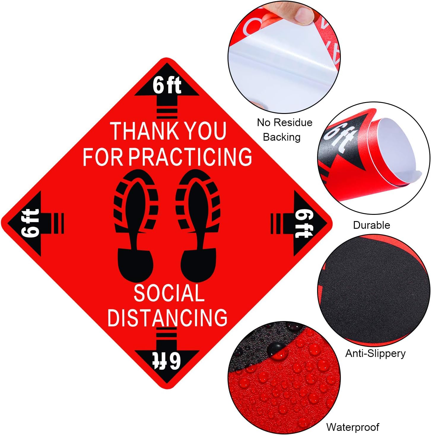 6 Pieces Square Social Distancing Floor Decals Safety Floor Sign ...