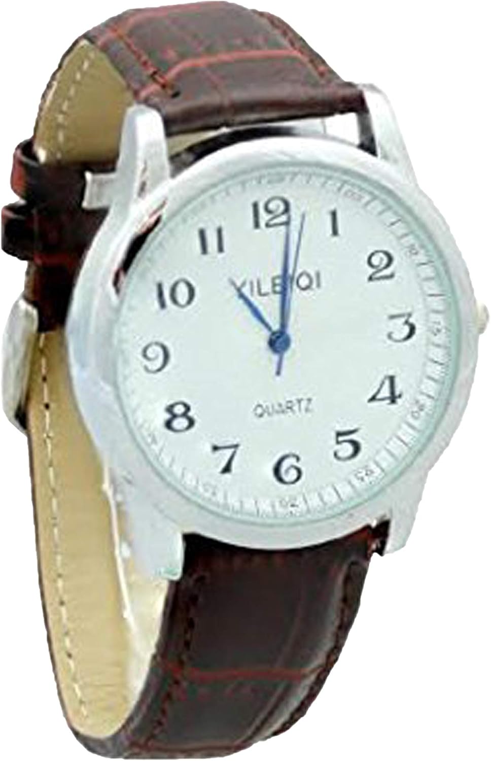 Yileiqi Men's Silver Plated Brown PU Leather Strap Watch Wrist Watch ...