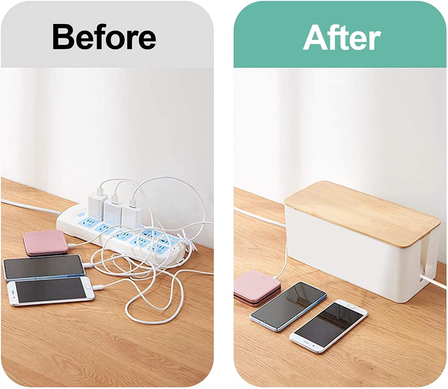 STARVAST Cable Management Box with Wooden Lid | Set of 3 White Large ...