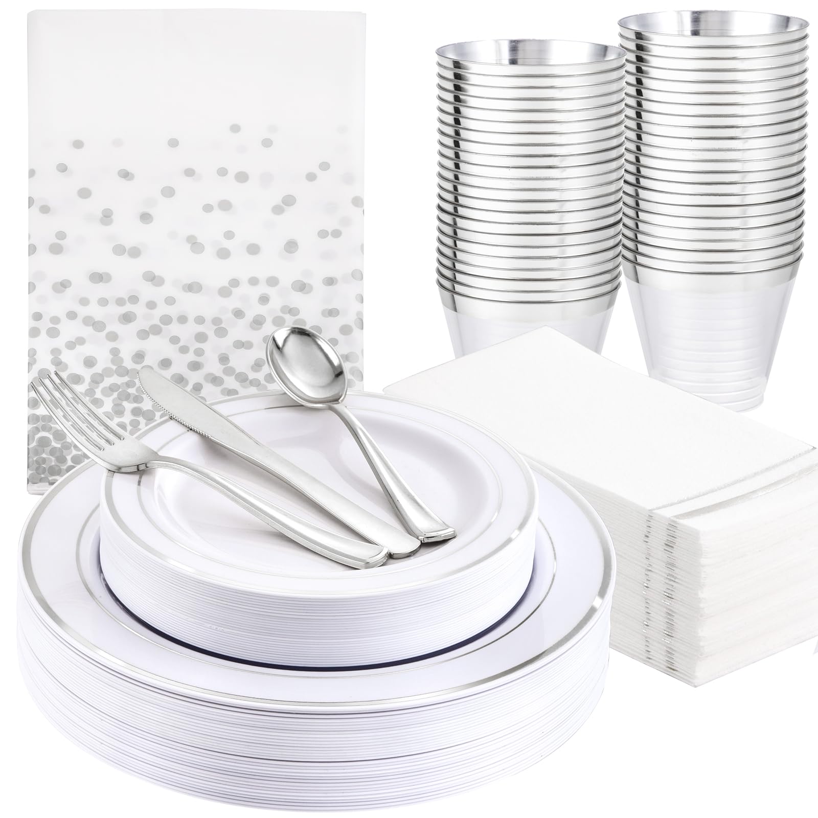 GATHER 176 Pieces Silver Plates - Disposable Silver Plastic Plates ...