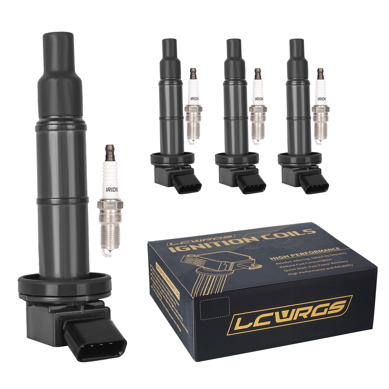 Set of 4 Ignition Coil Pack Iridium Spark Plugs for Toyota Camry Highlander RAV4 Matrix Solara ...