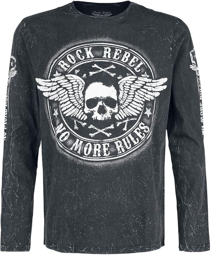 Rock Rebel by EMP Black Long-Sleeve Shirt with Print And Crew Neckline ...