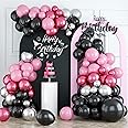 Amazon.com: Pink Black Balloon Arch Kit, Pink Black Silver Balloon ...
