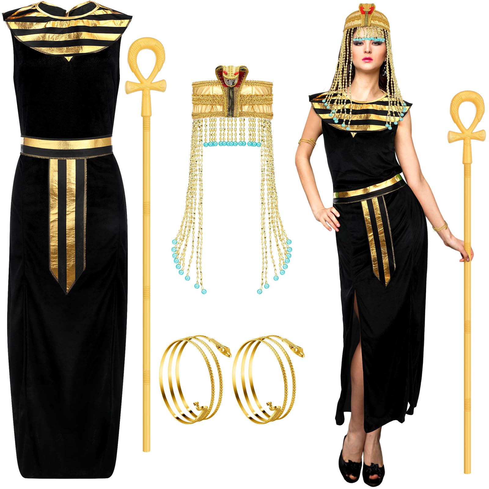 Leumoi 5 Pcs Halloween Cleopatra Costume for Women Set Egyptian Dress ...