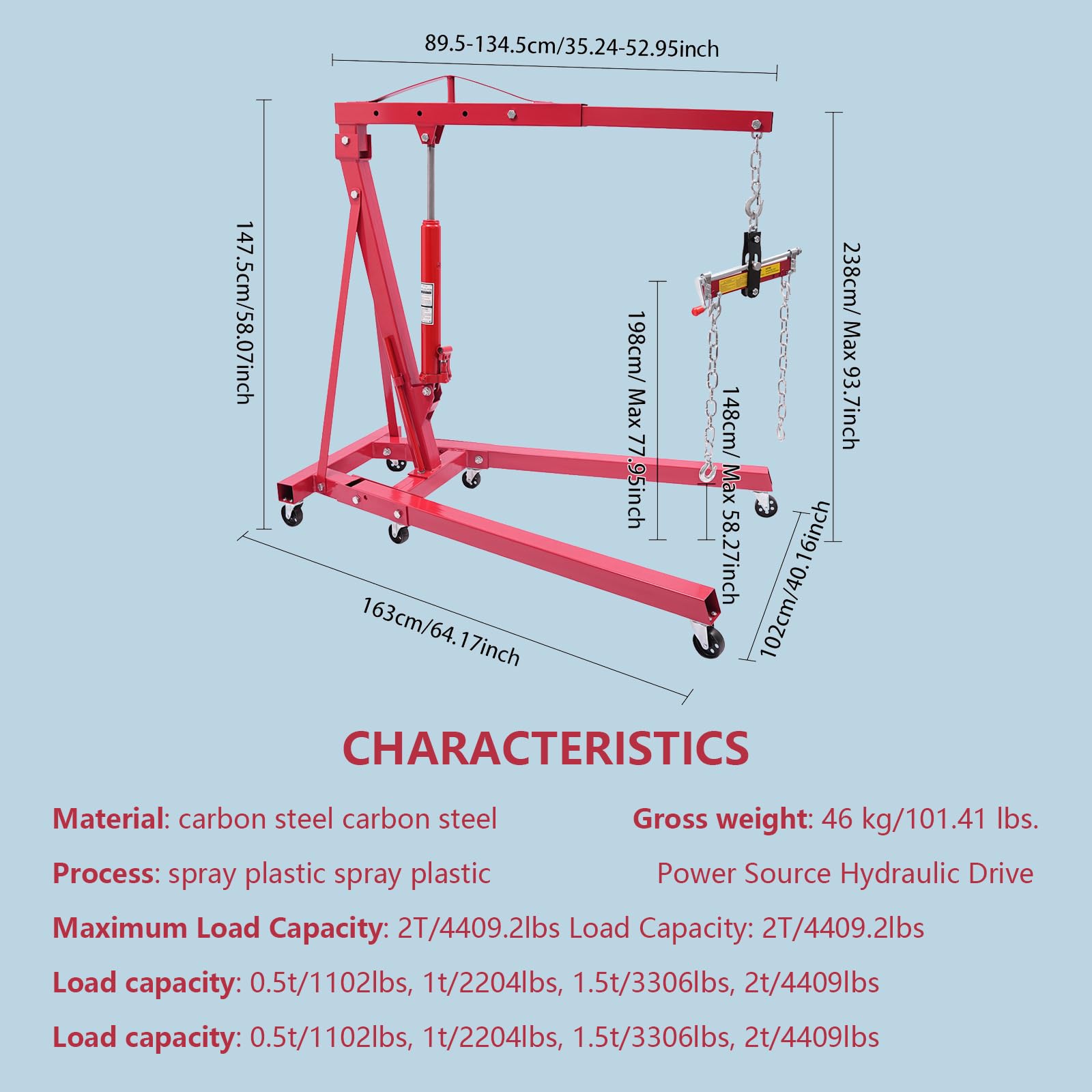 Engine Hoist With Lever, 2 Ton 4409lb Heavy Duty Folding Shop Crane ...