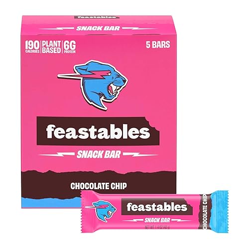 Feastables MrBeast Snack Bars - Chocolate Chip (5 Count Box, Pack of 6 ...